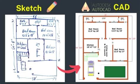 Convert Pdf Sketch And To Autocad Draw Redraw D Floor Plan In Autocad By Zainch Fiverr