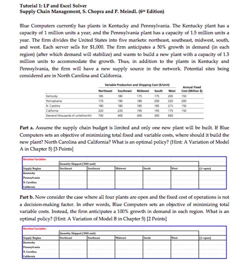 Solved Tutorial 1 Lp And Excel Solver Supply Chain
