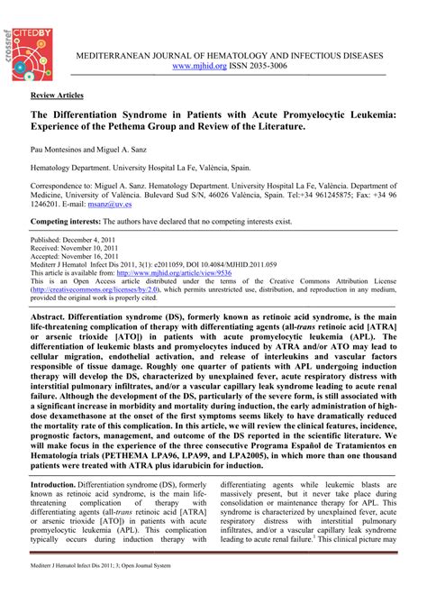 Pdf The Differentiation Syndrome In Patients With Acute Promyelocytic