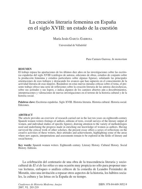Creación Literaria Femenina En El Siglo Xviii Pdf Pdf