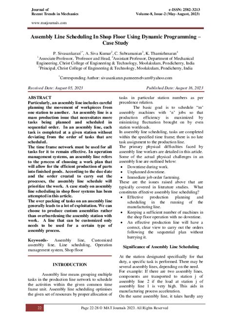 Pdf Assembly Line Scheduling In Shop Floor Using Dynamic Programming