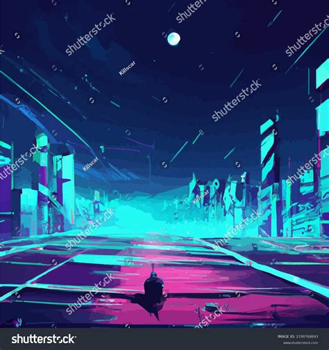 Night Begins Shine Cyberpunk Futurescape Stock Vector Royalty Free