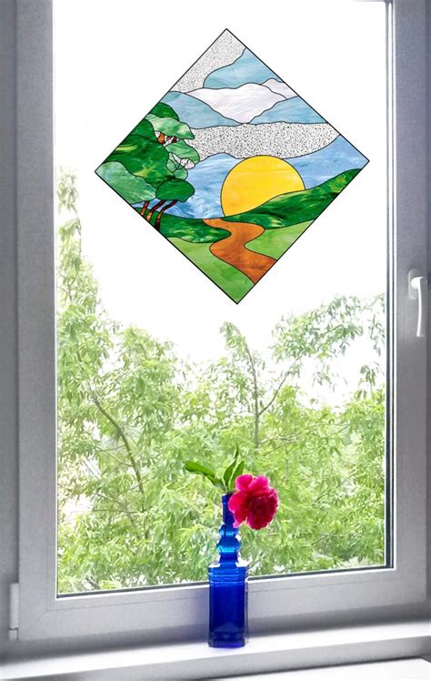 Sunset Faux Stained Glass WINDOW CLING Suncatcher Window Etsy