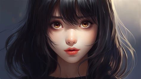 Premium Photo Anime Girl With Black Hair And Cat Ears Staring At The