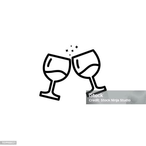 酒杯吐司線圖示在平面樣式向量的應用程式 Ui 網站黑色向量圖示向量圖形及更多一個物體圖片 一個物體 兩件物體 友誼 Istock