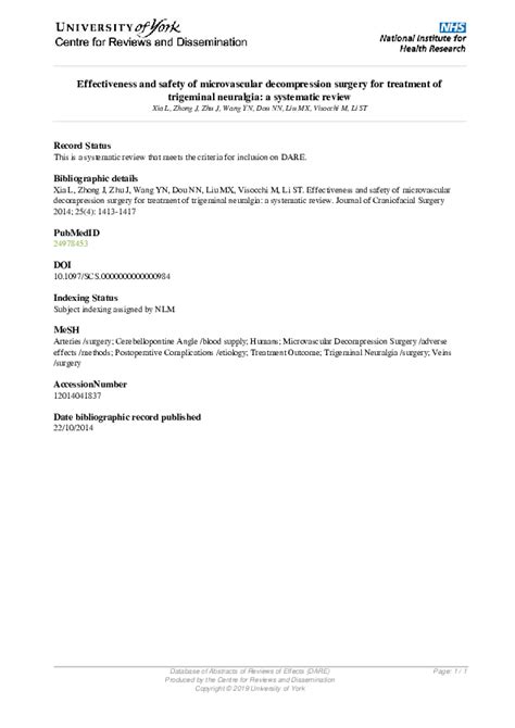 Pdf Effectiveness And Safety Of Microvascular Decompression Surgery For Treatment Of