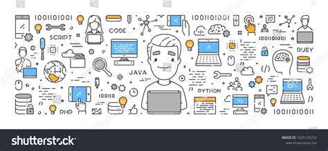 Vector Line Web Concept Programming Linear Stock Vector Royalty Free