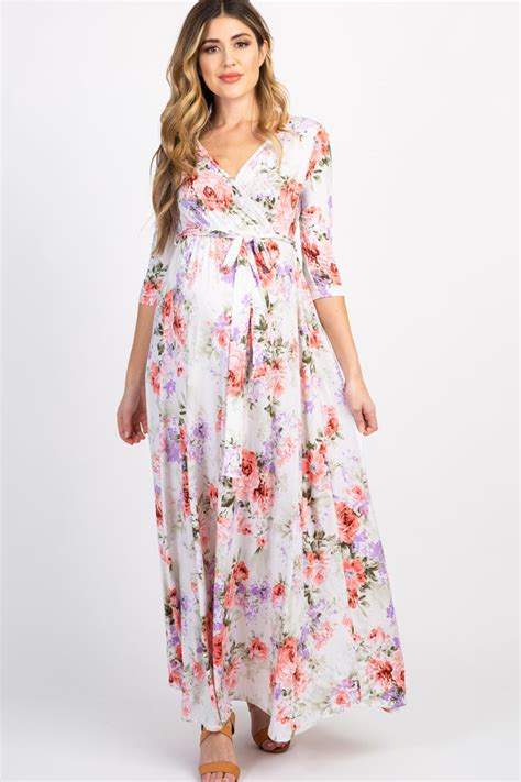 Pinkblush White Floral Maternitynursing Wrap Maxi Dress