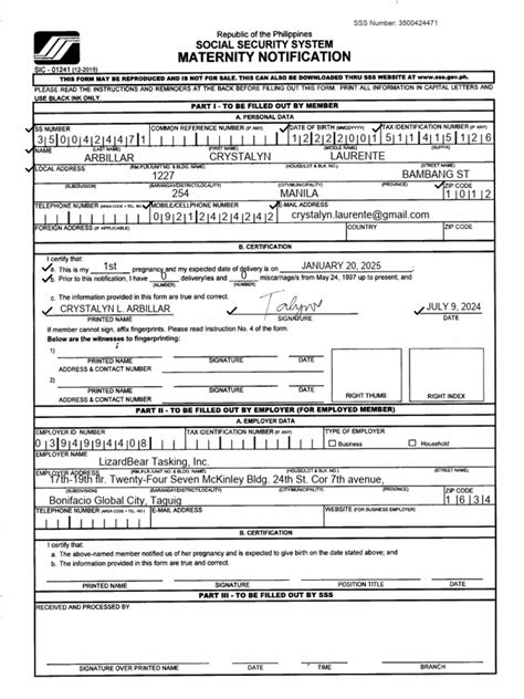 Sss Maternity Notification Filing Pdf