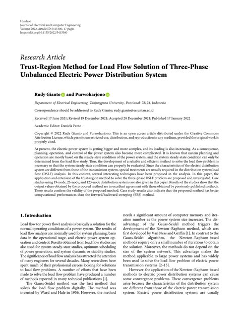 Pdf Trust Region Method For Load Flow Solution Of Three Phase