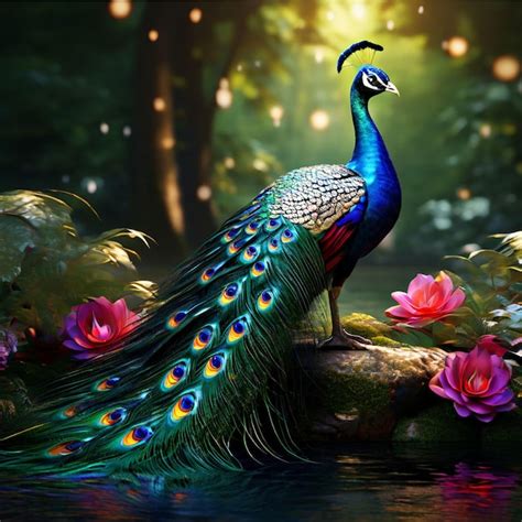 Premium Photo Modern Art Colourful Peacock Luxury Digital Art