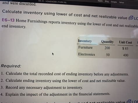 Solved Home Furnishings Reports Inventory Using The Lower Of