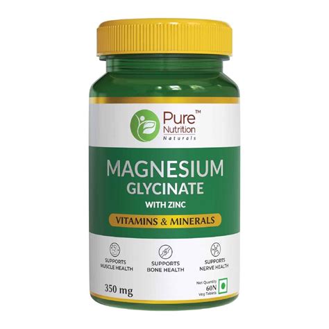 Pure Nutrition Magnesium Glycinate with Zinc 350 mg, 60 Tablets Price ...