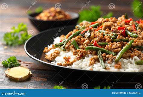 Pork Stir Fry With Green Beans Rice Garlic Chili And Ginger Asian