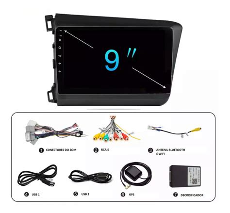 Central Multimídia Android 9 Polegadas Honda Civic 2012 2016 Parcelamento Sem Juros