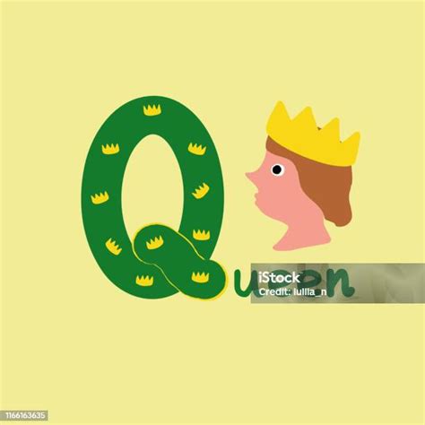 어린이 교육을위한 영어 알파벳 단어와 문자 Q 대문자 귀여운 아이 다채로운 Abc 알파벳 만화 스타일 영어 어휘 벡터 일러스트