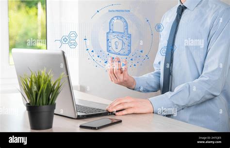 Cyber Security Network Padlock Icon And Internet Technology Networking Businessman Protecting