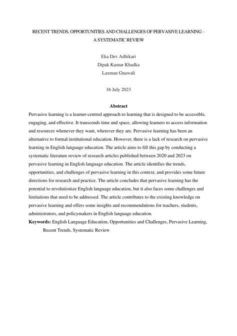 Pdf Recent Trends Opportunities And Challenges Of Pervasive Learning A Systematic Review