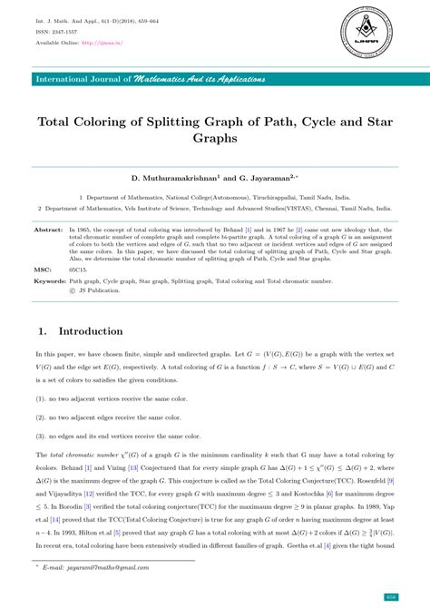 Pdf Total Coloring Of Splitting Graph Of Path Cycle Nd Star