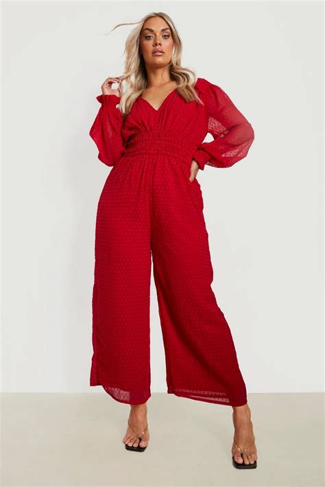 Womens Plus Dobby Wide Leg Jumpsuit Boohoo Uk