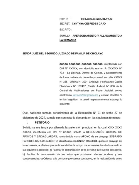 Xxxxx 2024 Allanamiento 1 Pdf Demanda Judicial Ley Procesal