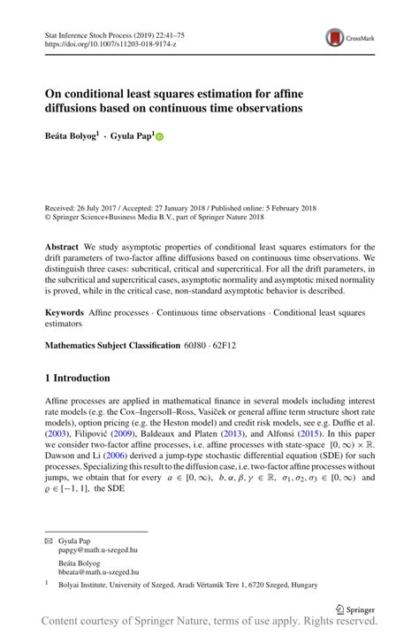 on conditional least squares estimation for affine diffusions based on