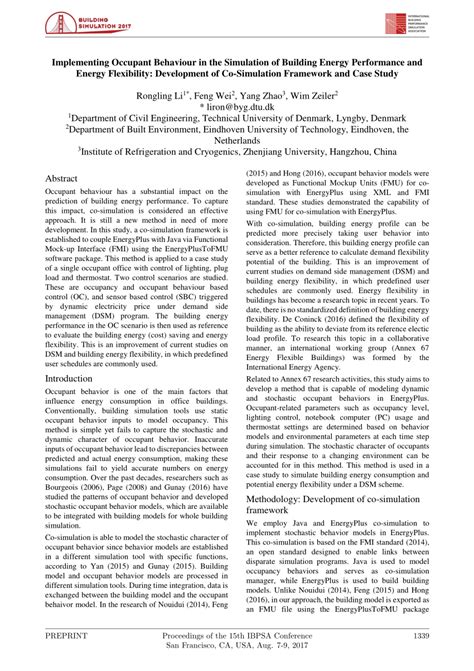 Pdf Implementing Occupant Behaviour In The Simulation Of Building