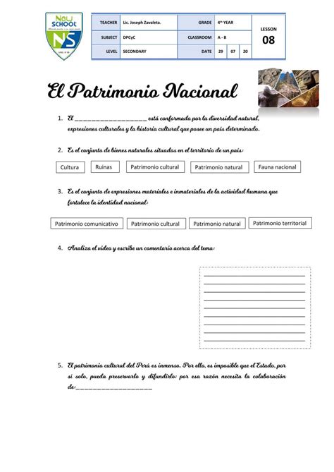 Patrimonio Cultural Worksheet