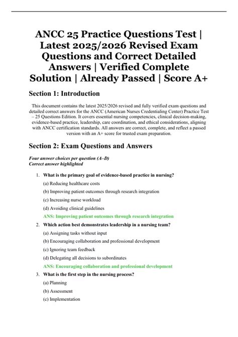 Ancc 25 Practice Questions Test Latest 20252026 Revised Exam