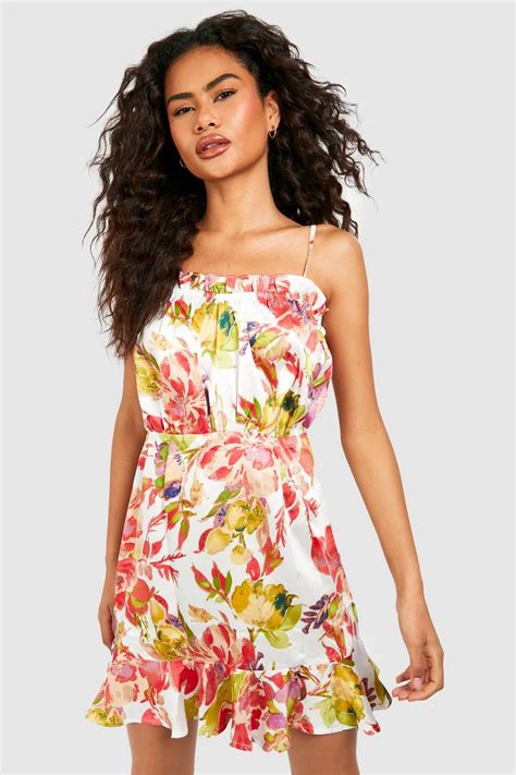 Floral Ruffle Hem Skater Dress Boohoo Uk
