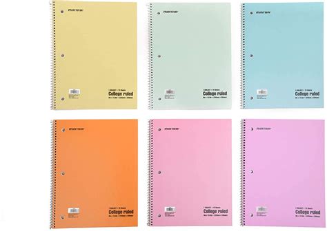Pastel Spiral Notebooks College Ruled 6 Pack