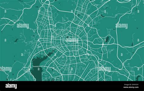 Dark Green Kunming City Area Vector Background Map Roads And Water