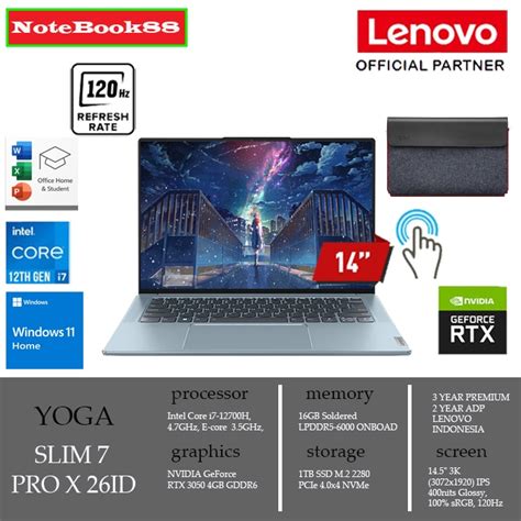 Jual LENOVO YOGA SLIM 7 PRO X 26ID CORE I7 12700H 16GB 1TB RTX3050 W11 OHS Shopee Indonesia