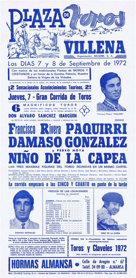 VILLENA CUÉNTAME 1972 PAQUIRRI DÁMASO GONZÁLEZ Y EL NIÑO DE LA CAPEA TOROS EN VILLENA