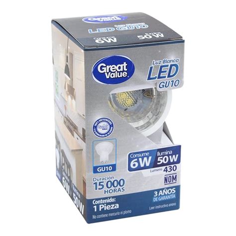 Foco LED Great Value GU10 Luz Blanca 6 W Walmart