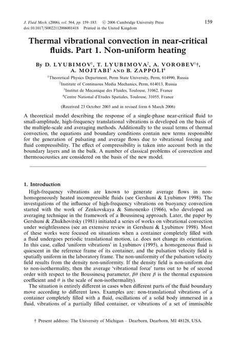Pdf Thermal Vibrational Convection In Near Critical Fluids Part 1 Non Uniform Heating