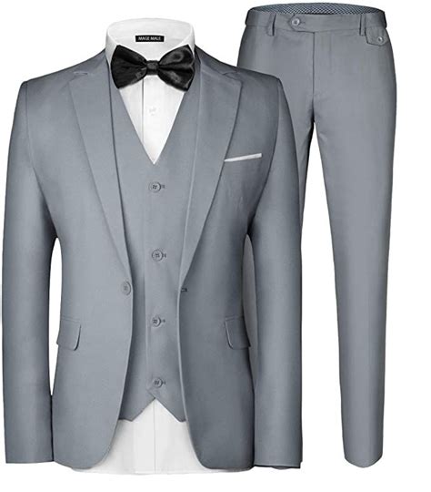 Mage Male Mens 3 Pieces Suit Elegant Solid One Button Slim Fit Single