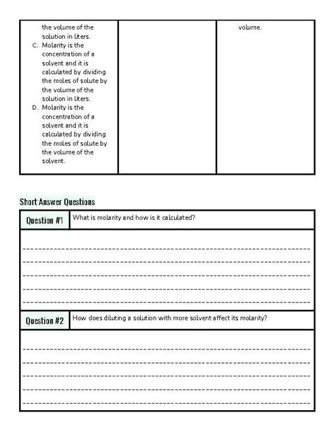Calculating Molarity Of Solutions Chemistry Daily Lesson Tpt
