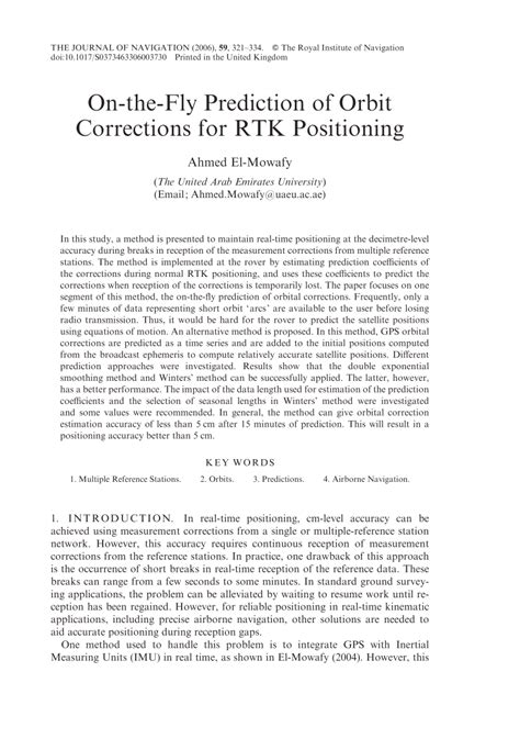 Pdf On The Fly Prediction Of Orbit Corrections For Rtk Positioning