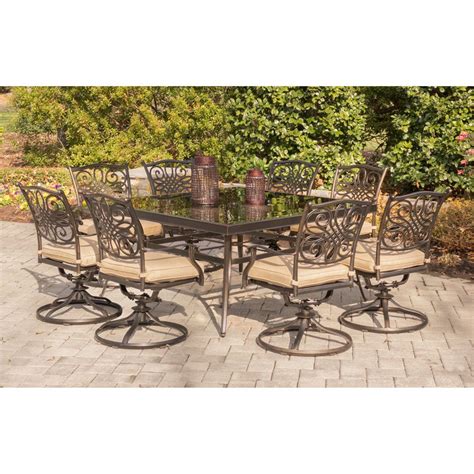 Hanover Traditions 9 Piece Aluminum Outdoor Dining Set Natural Oat