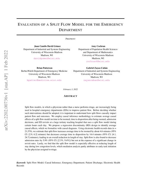 Evaluation Of A Split Flow Model For The Emergency Department Deepai