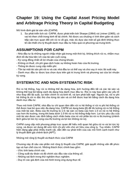 Chapter 19 Using The Capital Asset Pricing Model And Arbitrage