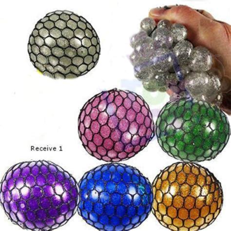 2 Glitter Mesh Sensory Stress Ball Toy Autism Squeeze Anxiety Squishy Fidget