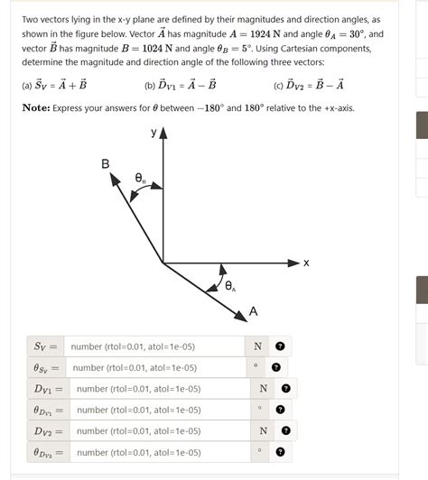 Two Vectors Lying In The X Y Plane Are Defined By Their Magnitudes And Direction Angles As