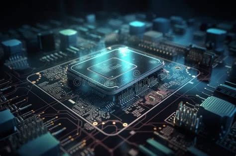 Ai Generative Circuit Board With Microchips Close Up Electronic