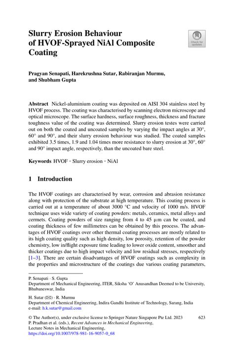 Pdf Slurry Erosion Behaviour Of Hvof Sprayed Nial Composite Coating