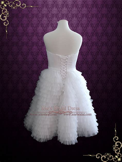 Retro Short Ruffled Wedding Dress With Strapless Neckline Susan
