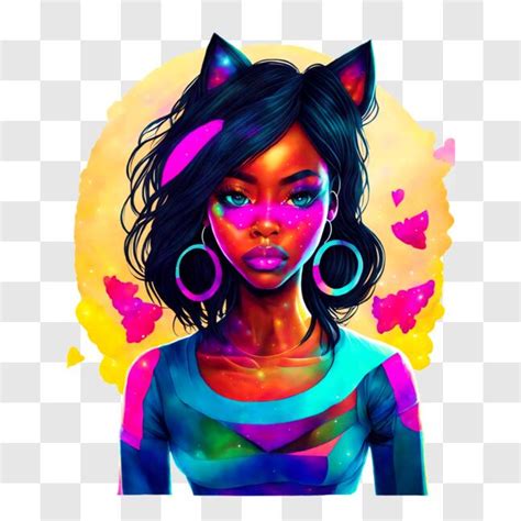 Download Colorful Hair And Cat Ears Fashion Illustration Png Online