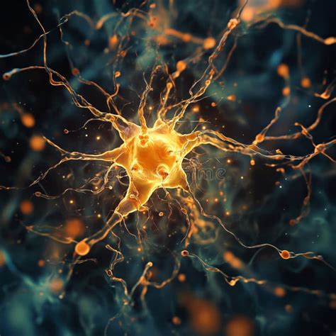 Glowing Neuron With Electric Impulses In Dark Neural Network Aesthetic