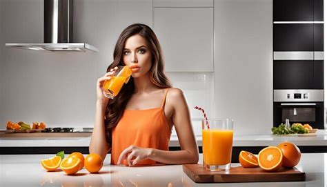 Modern Girl Drinking Orange Juice Premium Ai Generated Image